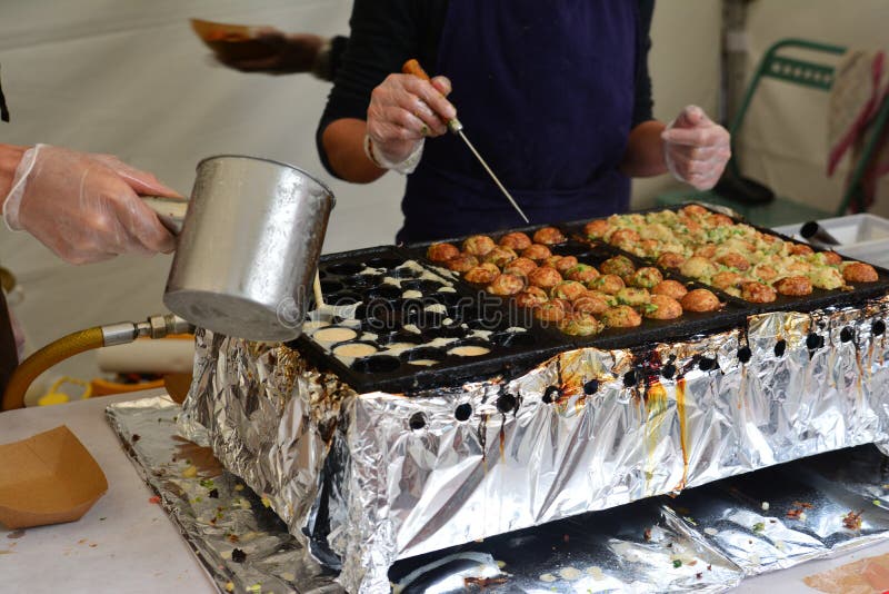 The Cook Pours a Dough for Japanese Balls Stock Photo - Image of flour ...
