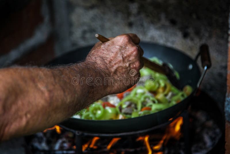 The Cook Prepares Food in Nature Stock Image - Image of laughing ...
