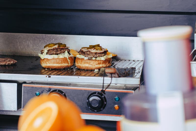 Cook Hands Preparing and Making Hamburger Stock Image - Image of fast ...