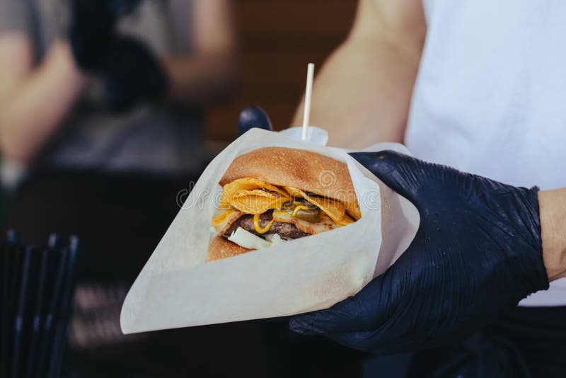 Cook Hands Preparing and Making Hamburger Stock Image - Image of ...