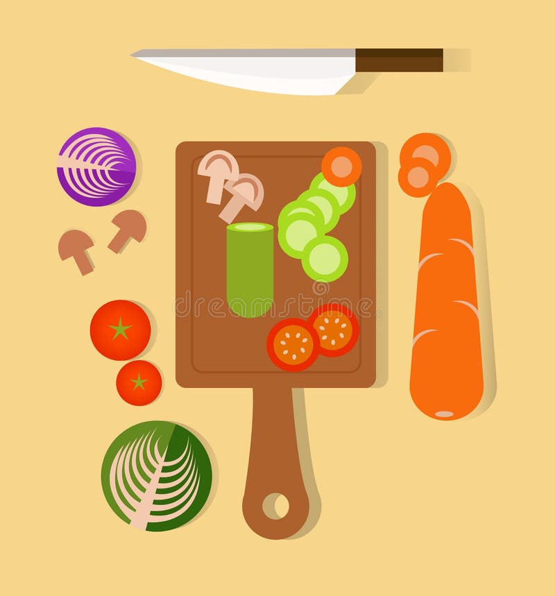 Cook and Preparing. Cutting Vegetables. Stock Vector - Illustration of ...