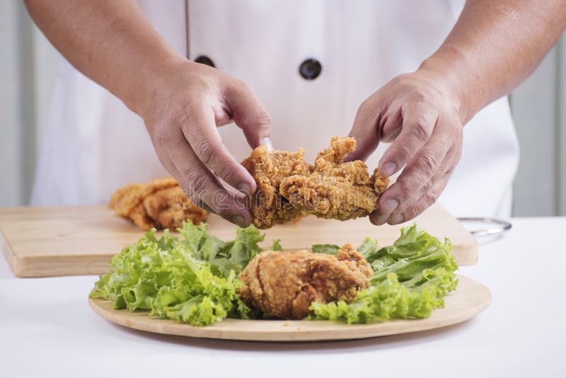 Cook Preparing Fried Chicken Stock Photo - Image of chicken, fried ...
