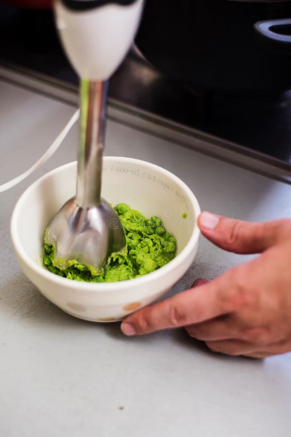 Cook Preparing Green Peas Puree Stock Image - Image of meal, diet: 79779775