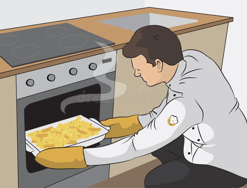 Cook Putting a Dish in the Oven Stock Vector - Illustration of food ...