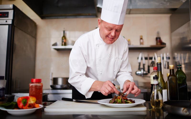 Chef Cooking Food in Restaurant Kitchen Stock Photo - Image of making ...