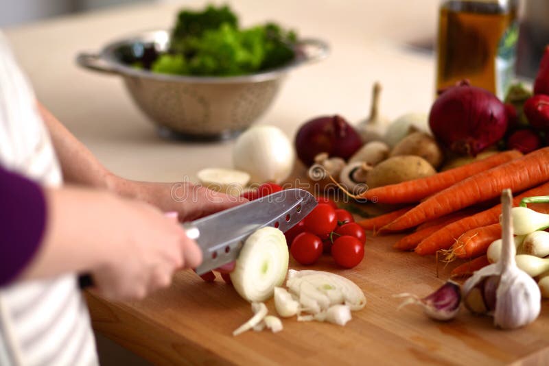 Cook S Hands Preparing Vegetable Salad - Closeup Stock Image - Image of ...