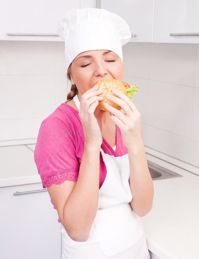 Cook with a sandwich stock image. Image of portrait, person - 26818653