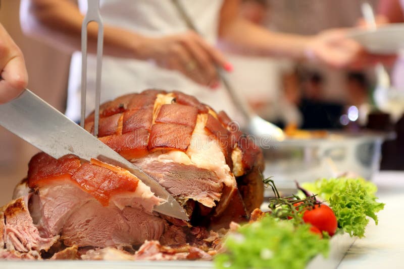 Cook Sliced Roasted Meat at the Party Stock Image - Image of vegetables ...