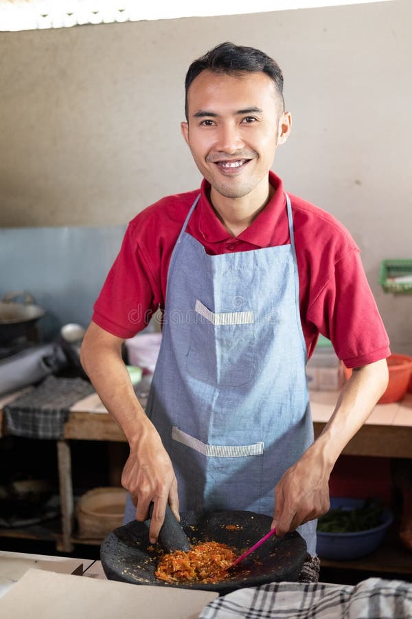 Cook with Mortar and Pestle Stock Photo - Image of toque, ingredients ...