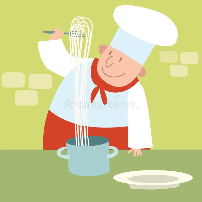 Cook Spaghetti in a Restaurant Kitchen Stock Illustration ...