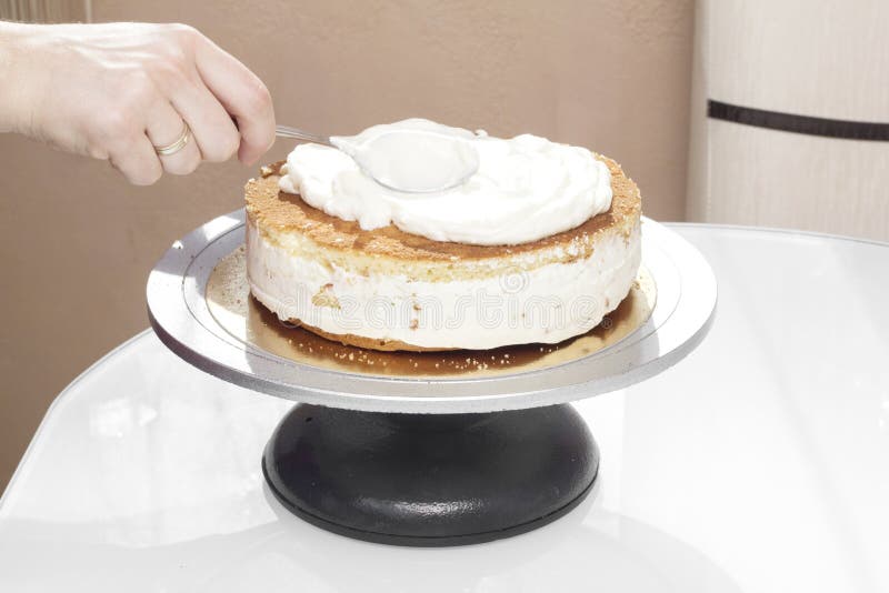 Cook Spreads Cream on the Cake Stock Image - Image of decoration ...