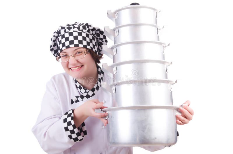 Cook with stack of pots stock photo. Image of lifestyle - 31753432