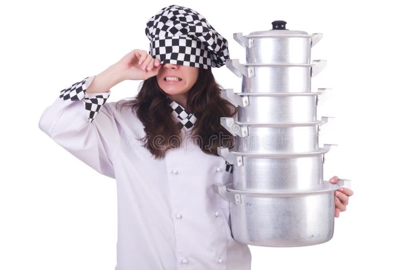 Cook with stack of pots stock photo. Image of healthy - 33494106