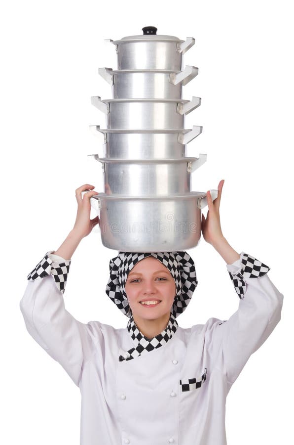 Cook with stack of pots stock photo. Image of healthy - 47572358