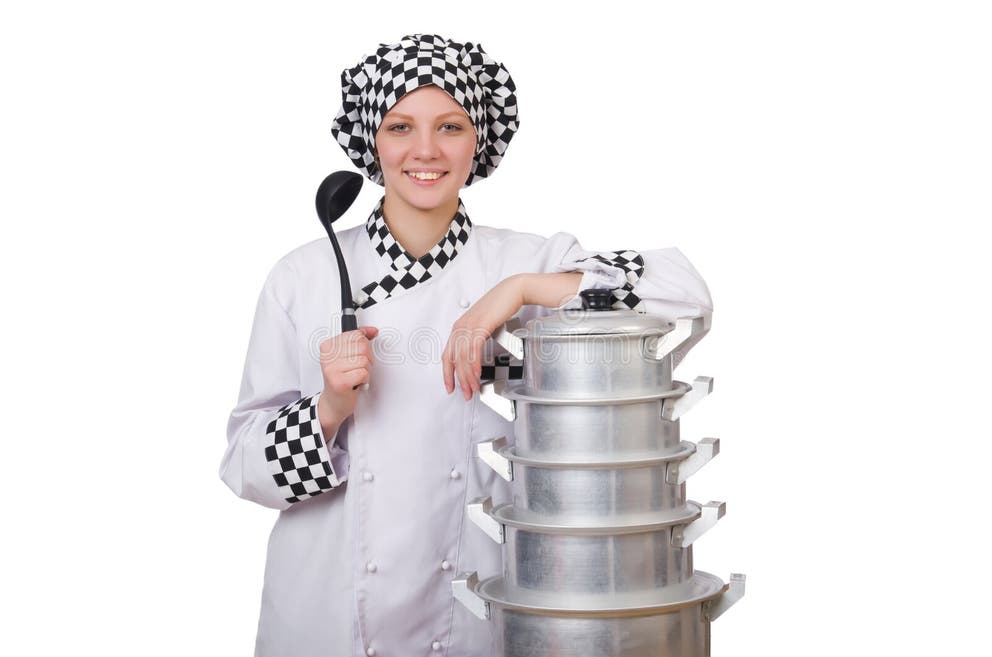 Cook with stack of pots stock photo. Image of life, isolated - 51456220
