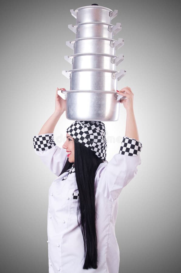 Cook with Stack of Pots on White Stock Image - Image of life, caucasian ...
