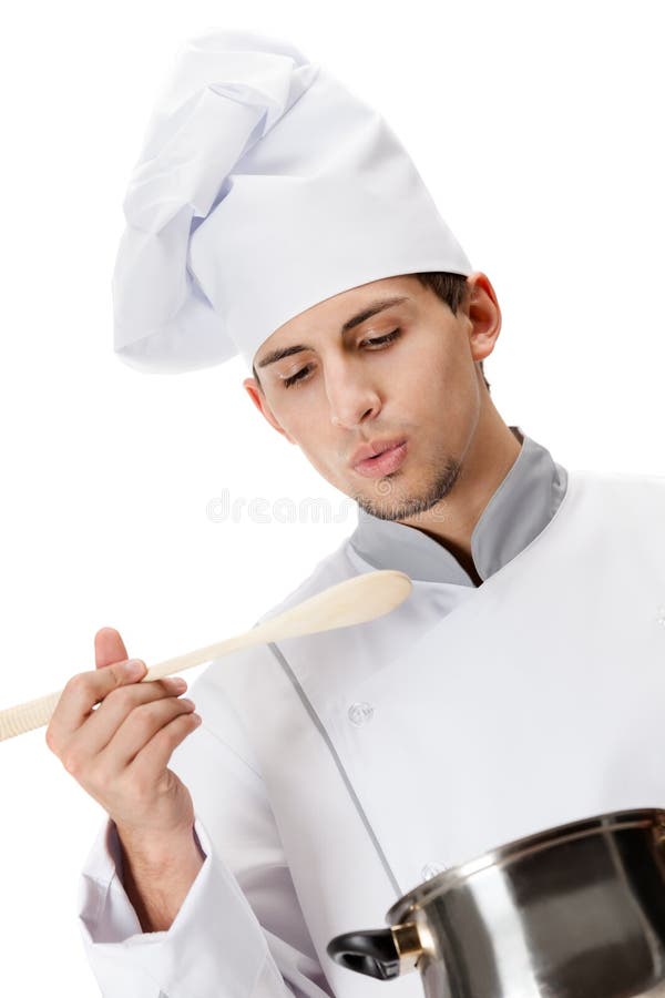 Cook Tastes the Prepared Dish Stock Image - Image of adult, eating ...