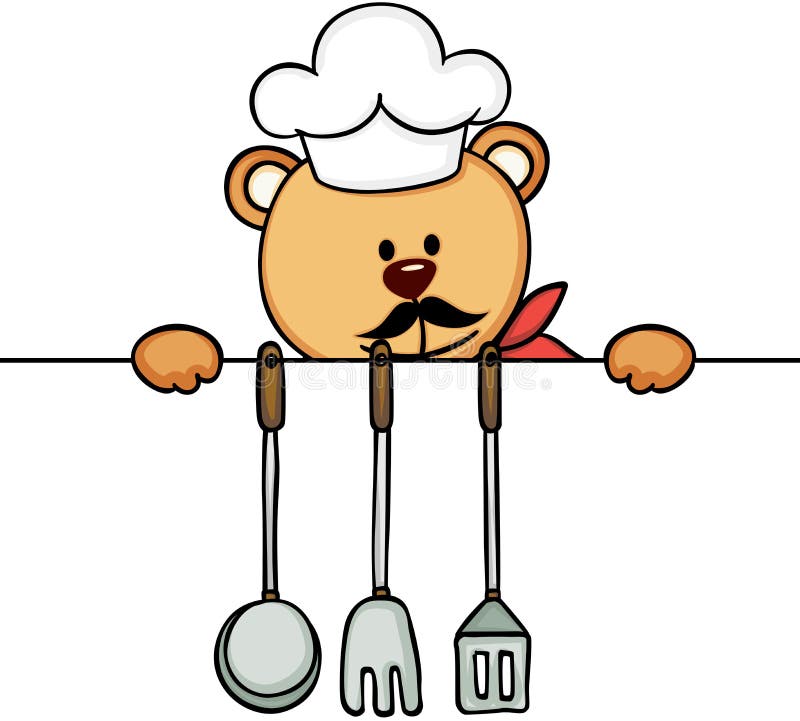 Cook Teddy Bear with Wooden Spoon Stock Vector - Illustration of animal ...