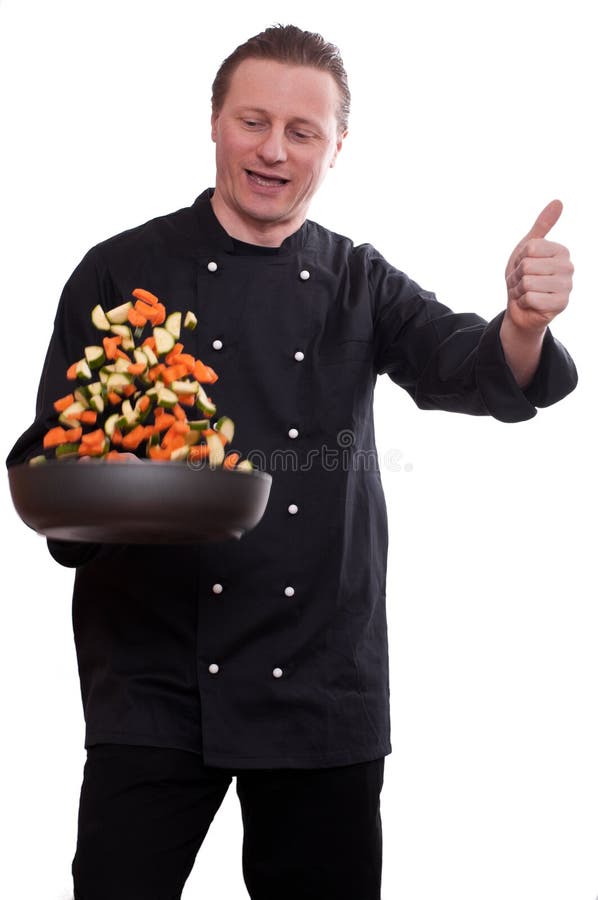 Cook is Turning the Vegetables in a Pan and Thumb Stock Photo - Image ...