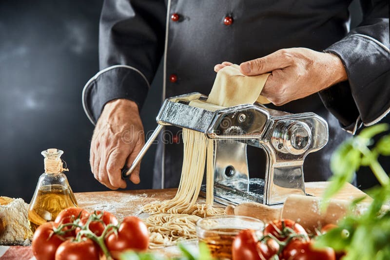 Cook Using Machine To Make Stringy Pasta Stock Image - Image of pasta ...