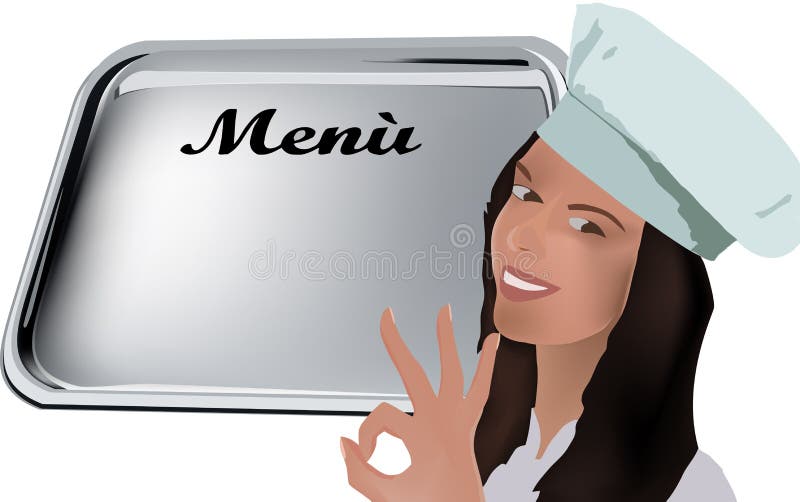 Cook Waitress with Hat and Menu Tray Tray Stock Vector - Illustration ...