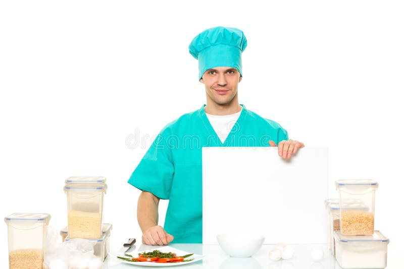 Cook on a White Background with Relies Space for Stock Image - Image of ...
