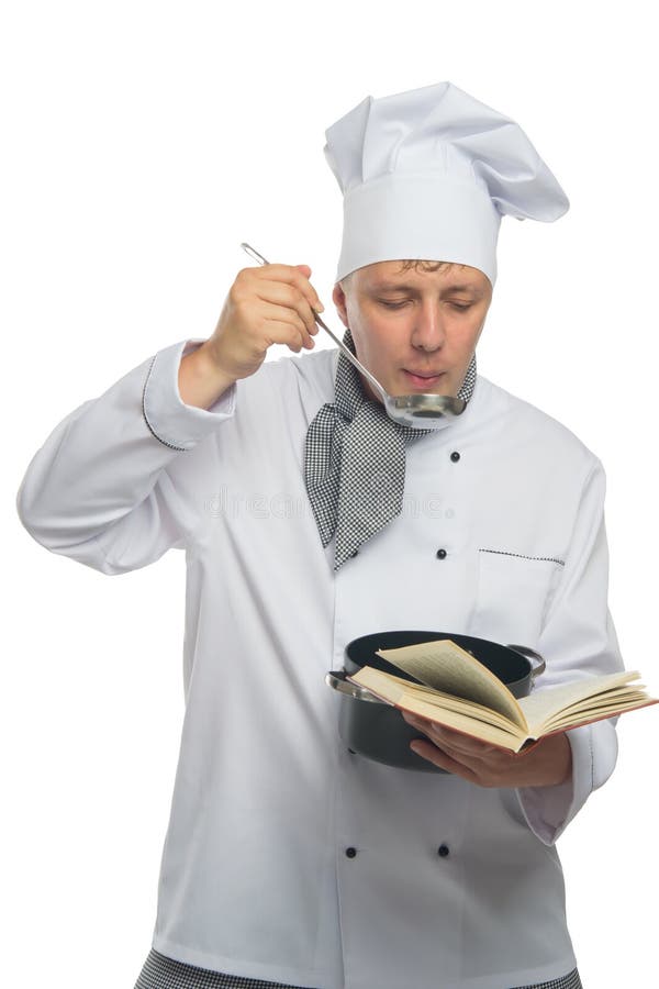 Cook, on White Background, Trying a Ready Dish Stock Photo - Image of ...