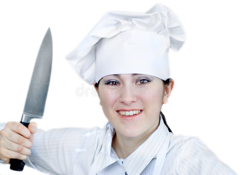 Cook woman stock image. Image of menu, white, knife, isolated - 18870805