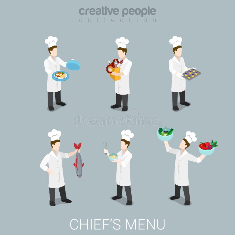 Cook Work Chief Cooking Uniform Tools Flat 3d Isometric Vector Stock ...
