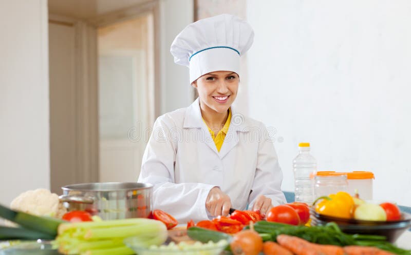 Cook Works with Vegetables at Commercial Kitchen Stock Image - Image of ...