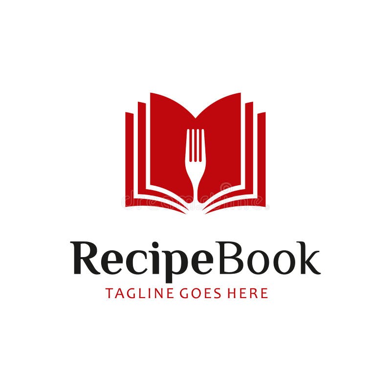 Cookbook Logo Icon Symbol with Open Recipe Book with Fork and in Simple ...