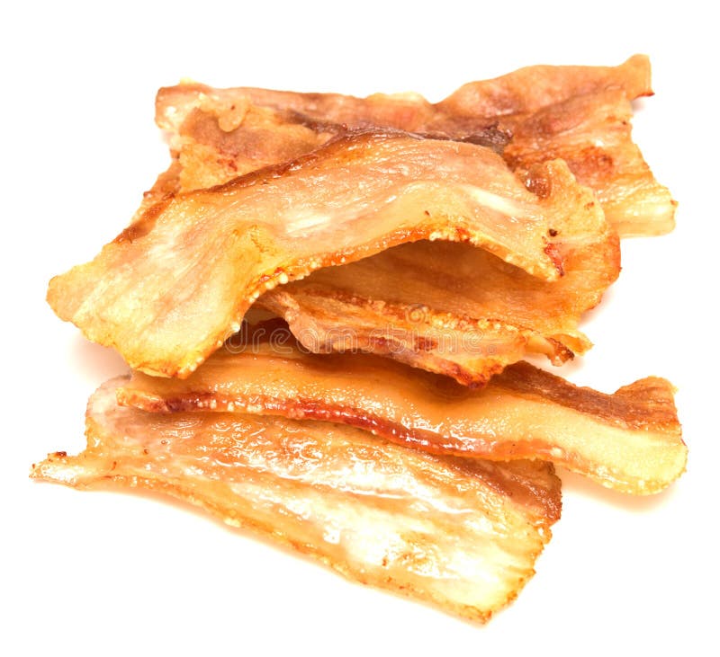Cooked bacon on white stock image. Image of food, grilled - 102228219