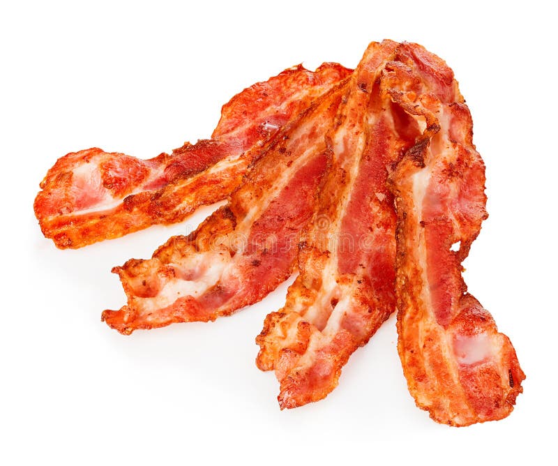 Cooked Bacon Rashers Close-up Isolated on a White Background. Stock ...