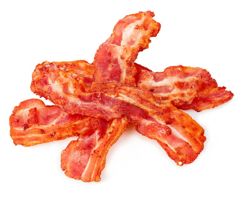 Cooked Bacon Rashers Close-up Isolated on a White Background. Stock ...
