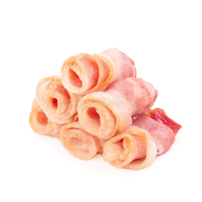 Cooked Bacon Rashers Isolated on White Stock Image - Image of bacon ...
