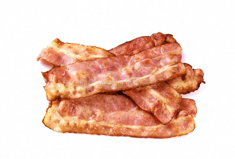 Cooked Bacon Rashers Isolated on White Stock Image - Image of meat ...