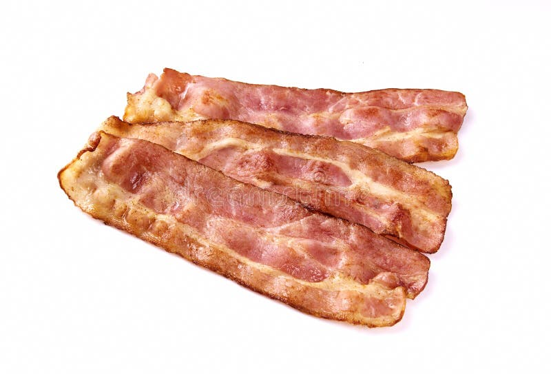 Cooked Bacon Rashers Isolated on White Stock Photo - Image of isolated ...