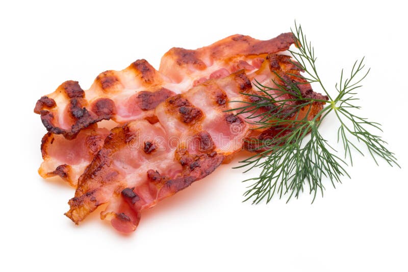Cooked Bacon Rashers Isolated on White. Stock Image - Image of bacon ...