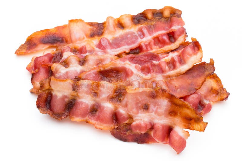 Cooked Bacon Rashers Isolated on White. Stock Image - Image of thin ...
