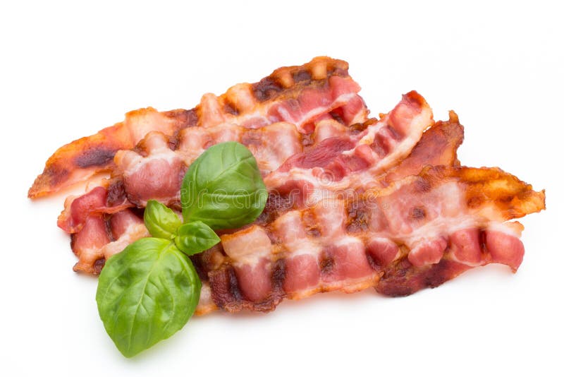 Cooked Bacon Rashers Isolated on White. Stock Photo - Image of food ...