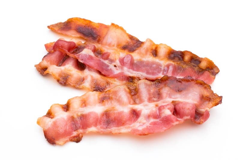 Cooked Bacon Rashers Isolated on White. Stock Photo - Image of meat ...
