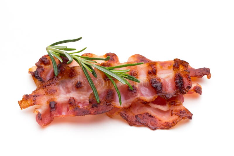 Cooked Bacon Rashers Isolated on White. Stock Photo - Image of meaty ...