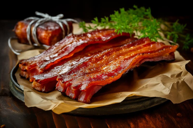 Cooked Bacon Rashers on Parchment. Generative AI Stock Illustration ...