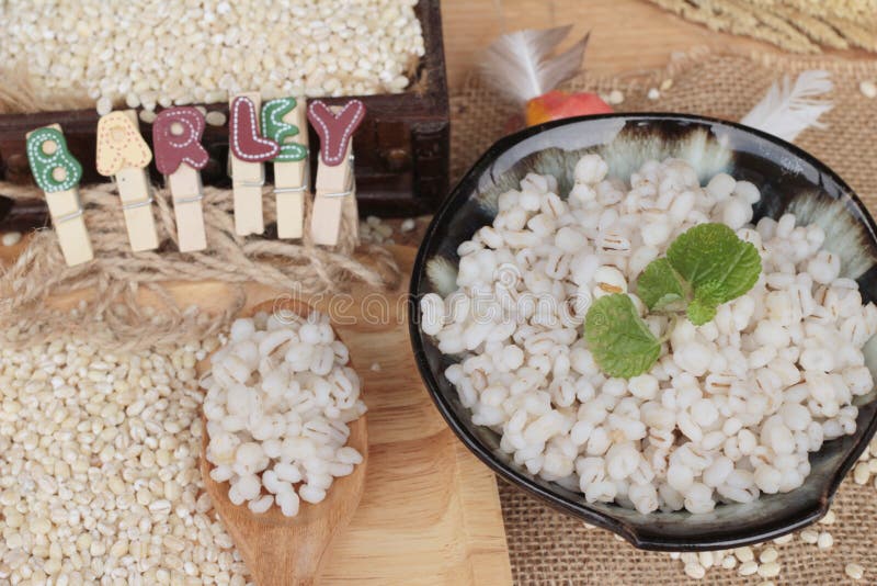 Cooked Barley for Health and Raw Barley. Stock Photo - Image of ...