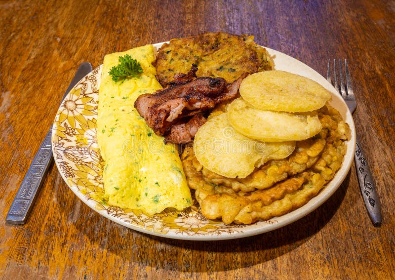 Cooked Beakfast plate stock photo. Image of fritter - 218497998