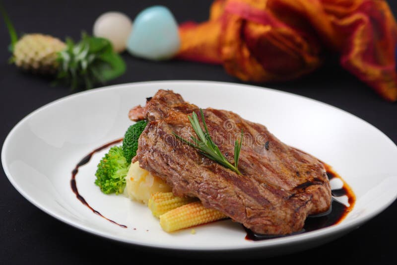 Cooked beef meet with corn stock image. Image of beef - 108376945