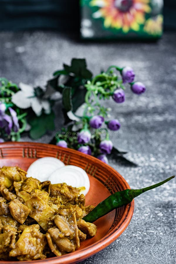 Beef Tripe Served in a Clay Plate Decorated with Flower . Stock Photo ...