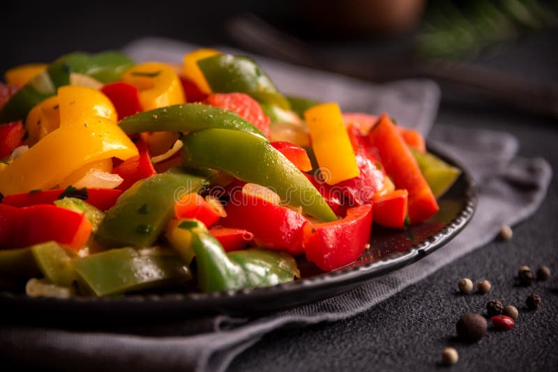 Cooked Bell Peppers of Different Colors, Healthy Vegetable Dish Stock ...