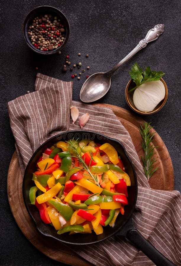 Cooked Bell Peppers of Different Colors, Healthy Vegetable Dish Stock ...