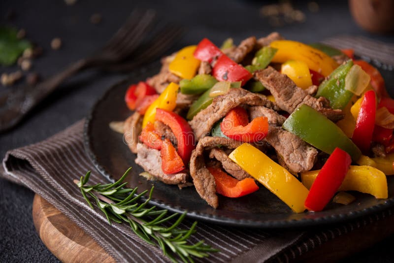 Cooked Bell Peppers with Meat, Healthy Vegetable Dish Stock Image ...